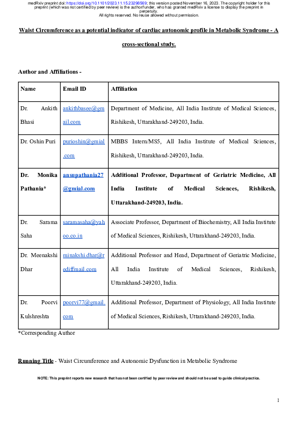 (PDF) Waist Circumference as a potential indicator of cardiac autonomic ...