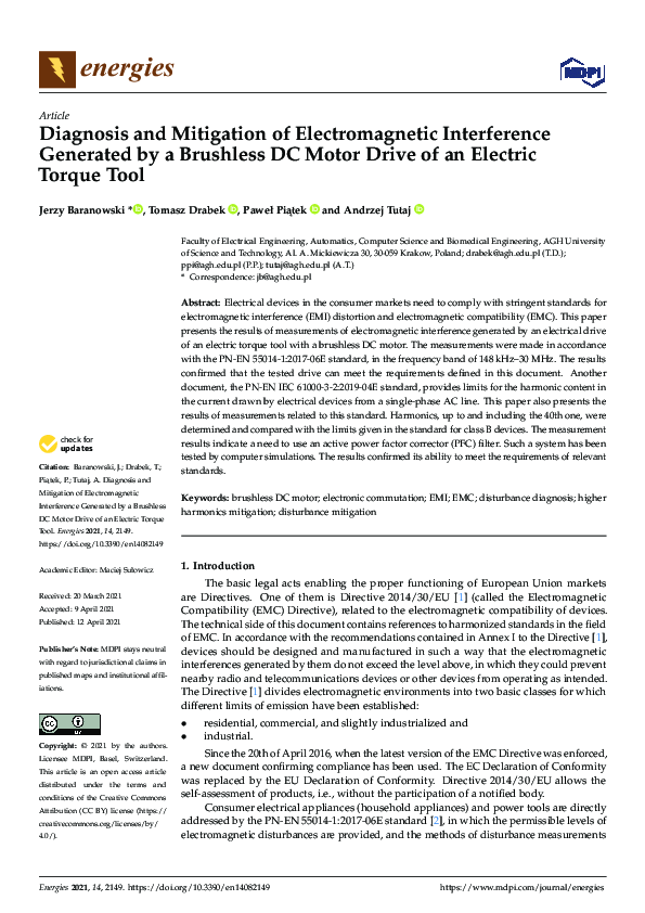 (PDF) Diagnosis and Mitigation of Electromagnetic Interference Generated by a Brushless DC Motor ...