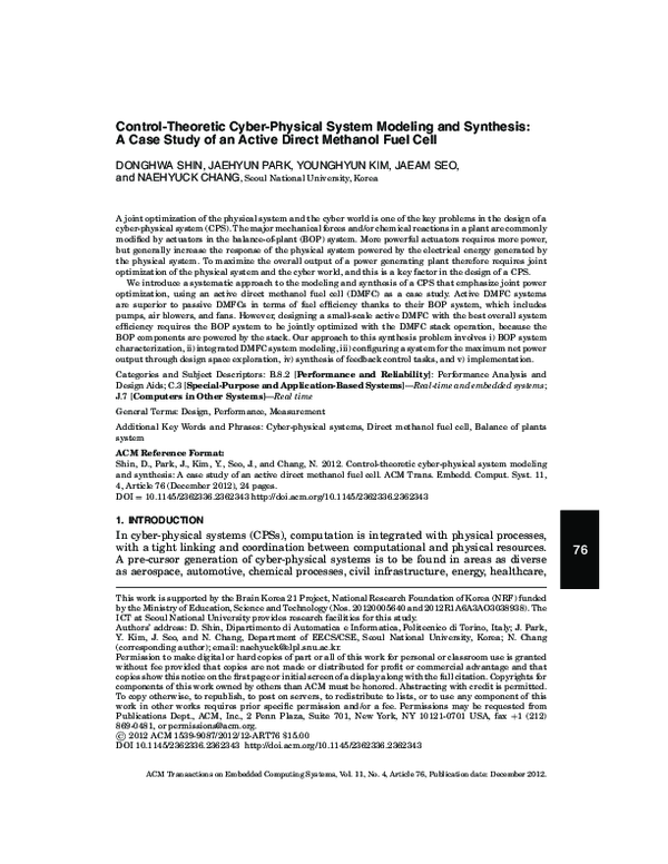 (PDF) Control-theoretic cyber-physical system modeling and synthesis | JAEHYUN PARK - Academia.edu