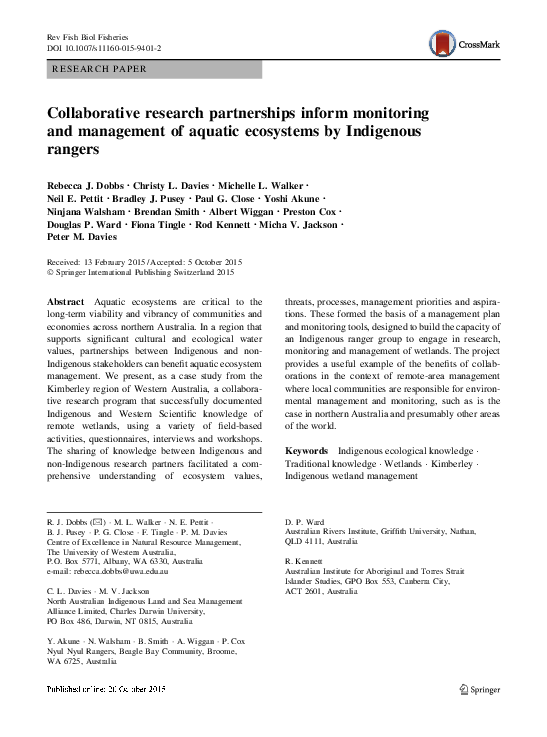 (PDF) Collaborative research partnerships inform monitoring and management of aquatic ecosystems ...