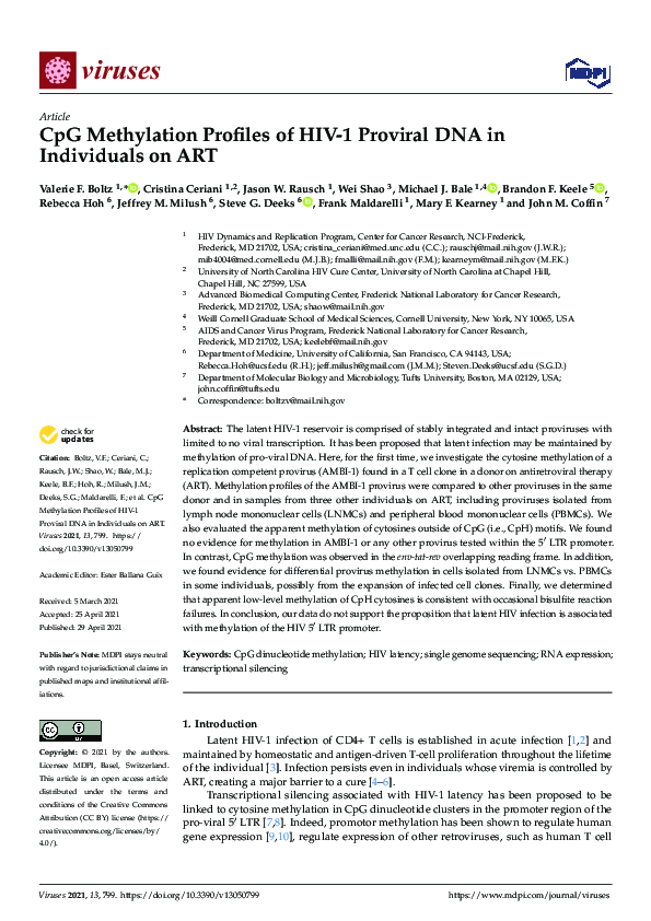 (PDF) CpG Methylation Profiles of HIV-1 Proviral DNA in Individuals on ART