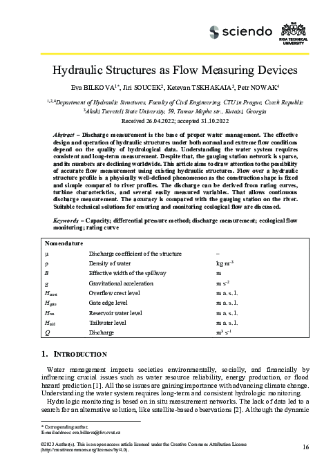 (PDF) Hydraulic Structures as Flow Measuring Devices