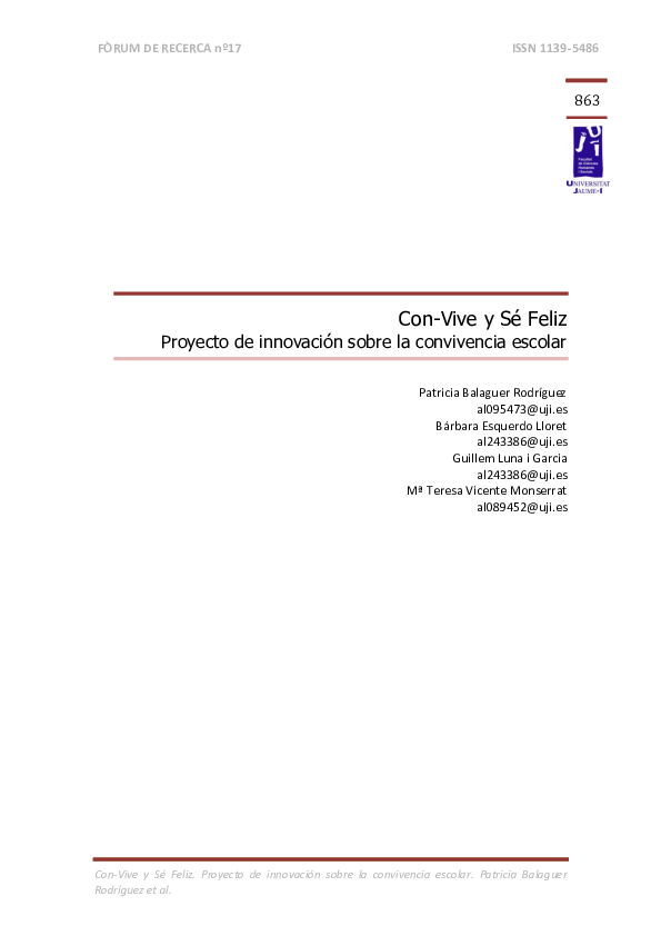 (PDF) Con-Vive y Sé Feliz Proyecto de innovación sobre la convivencia escolar