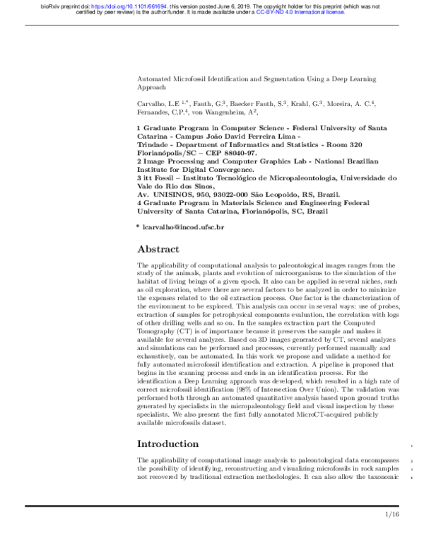 (PDF) Automated Microfossil Identification and Segmentation using a Deep Learning Approach