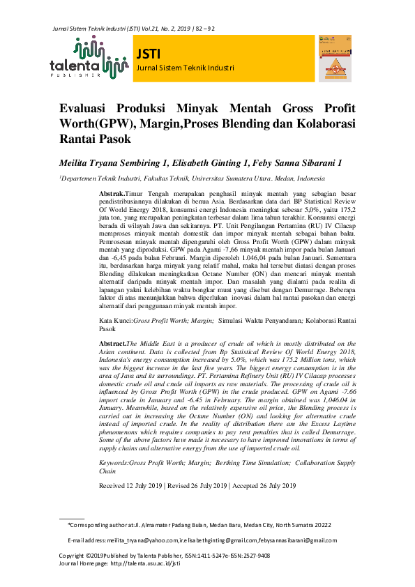 (PDF) Evaluasi Produksi Minyak Mentah Gross Profit Worth(GPW), Margin,Proses Blending dan ...