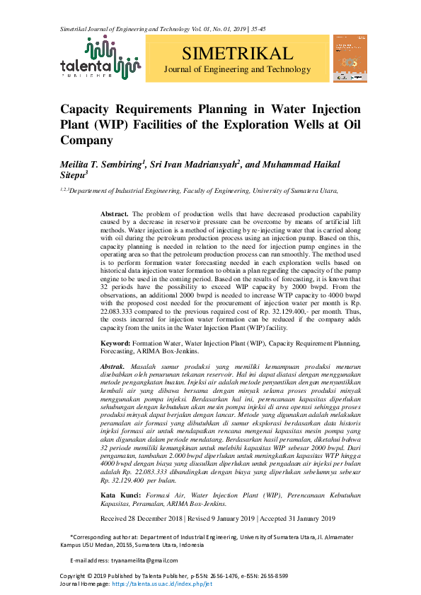 (PDF) Capacity Requirements Planning in Water Injection Plant (WIP ...