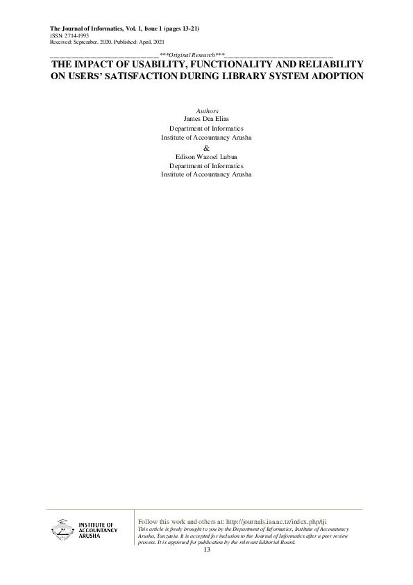 (PDF) The Impact of Usability, Functionality and Reliability on Users’ Satisfaction During ...