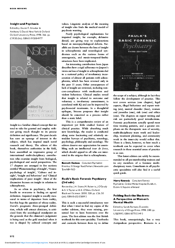 (PDF) Faulk's Basic Forensic Psychiatry (3rd edn)