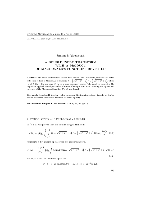 (PDF) A double index transform with a product of Macdonald's functions ...