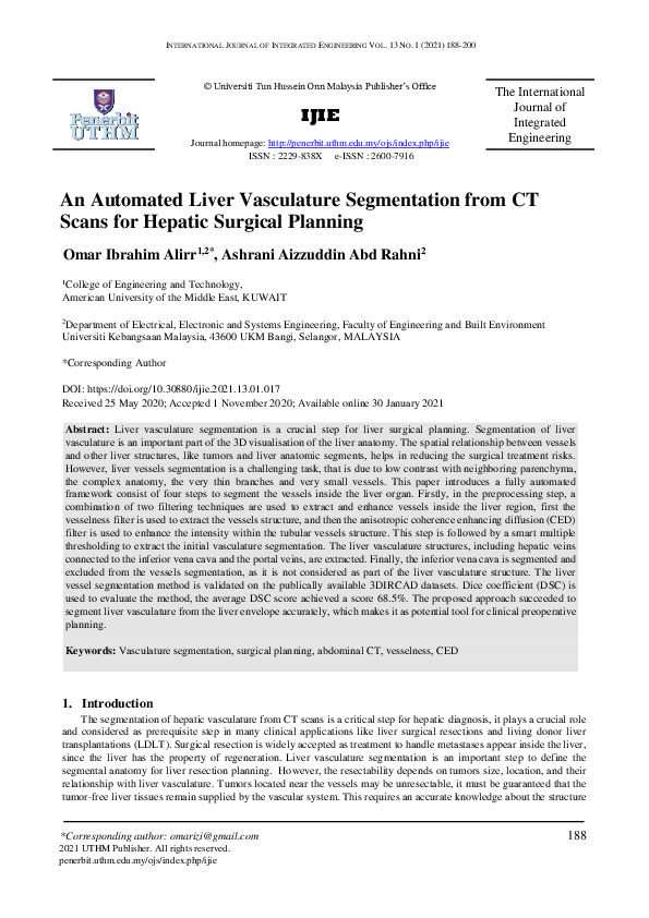 (PDF) An Automated Liver Vasculature Segmentation from CT Scans for Hepatic Surgical Planning