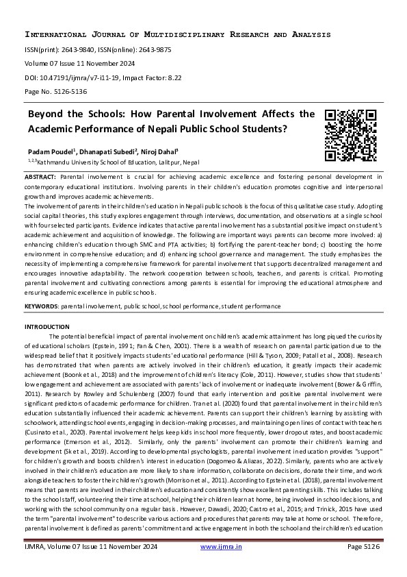 (PDF) Beyond the Schools: How Parental Involvement Affects the Academic ...