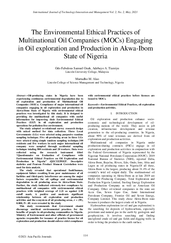 (PDF) The Environmental Ethical Practices of Multinational Oil ...