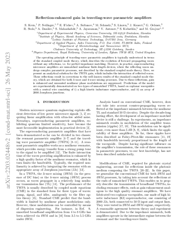 (PDF) Reflection-enhanced gain in traveling-wave parametric amplifiers