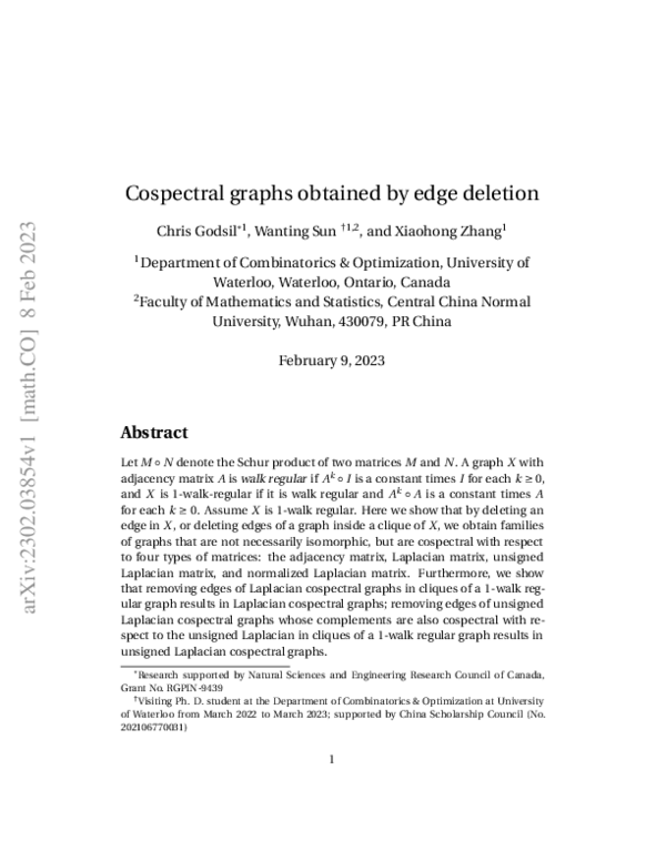 (PDF) Cospectral graphs obtained by edge deletion | Chris Godsil - Academia.edu