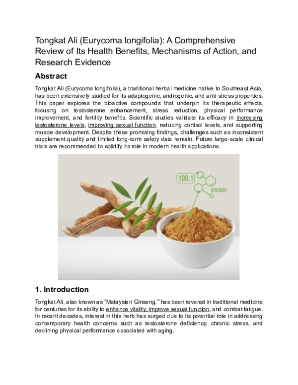 (PDF) Tongkat Ali (Eurycoma longifolia): A Comprehensive Review of Its ...