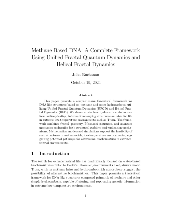 (PDF) Methane-Based DNA: A Complete Framework Using Unified Fractal Quantum Dynamics and Helical ...