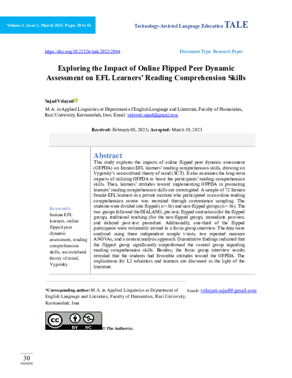 (PDF) Exploring the Impact of Online Flipped Peer Dynamic Assessment on ...