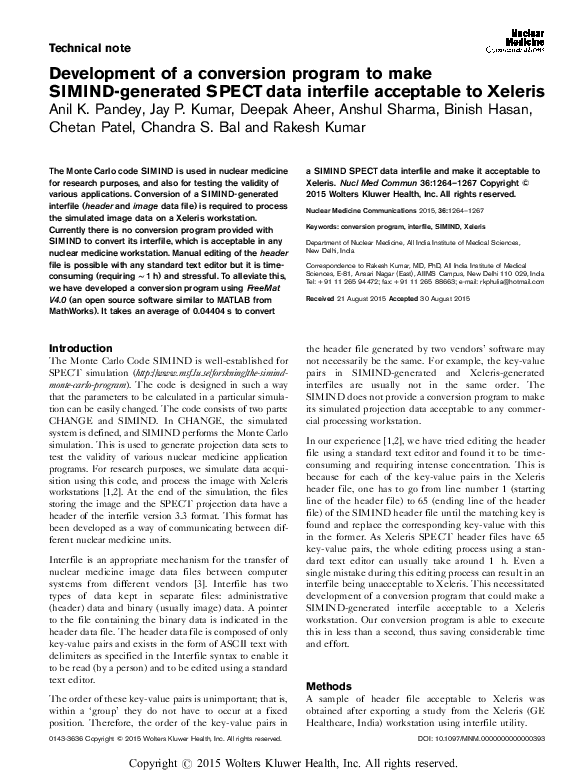 (PDF) Development of a conversion program to make SIMIND-generated ...