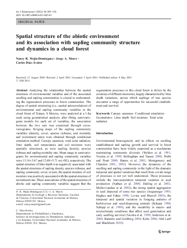 (PDF) Spatial structure of the abiotic environment and its association with sapling community ...