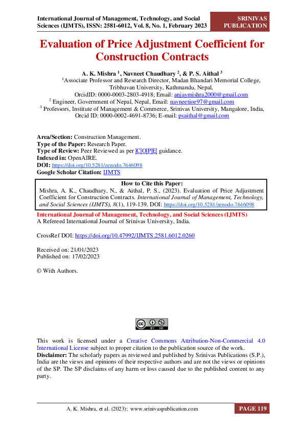 (PDF) Evaluation of Price Adjustment Coefficient for Construction Contracts