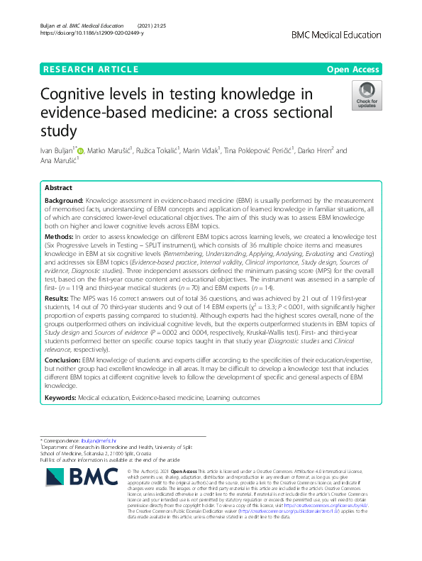 (PDF) Cognitive levels in testing knowledge in evidence-based medicine ...