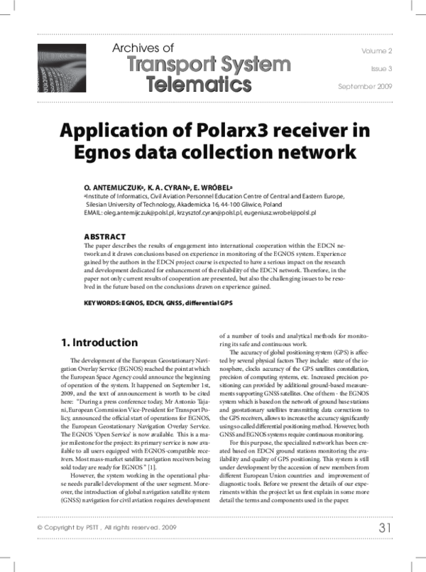 (PDF) Application of Polarx3 receiver in Egnos data collection network