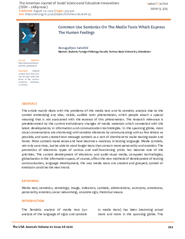 (PDF) Common Use Semiotics On The Media Texts Which Express The Human ...