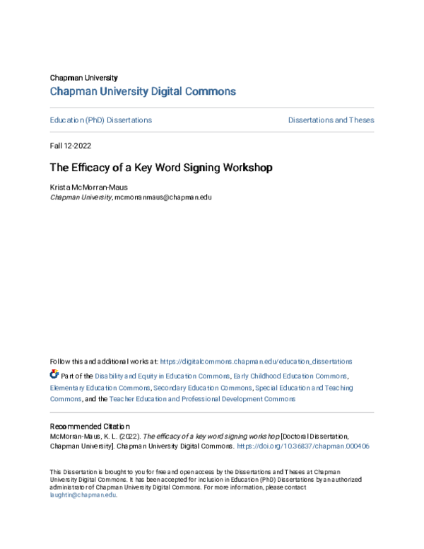 (PDF) The Efficacy of a Key Word Signing Workshop