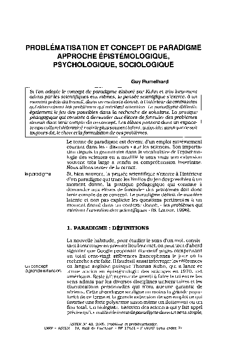 (PDF) Problématisation et concept de paradigme approche épistémologique ...