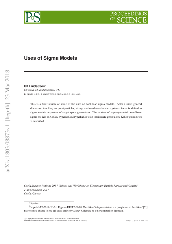 (PDF) Uses of Sigma Models