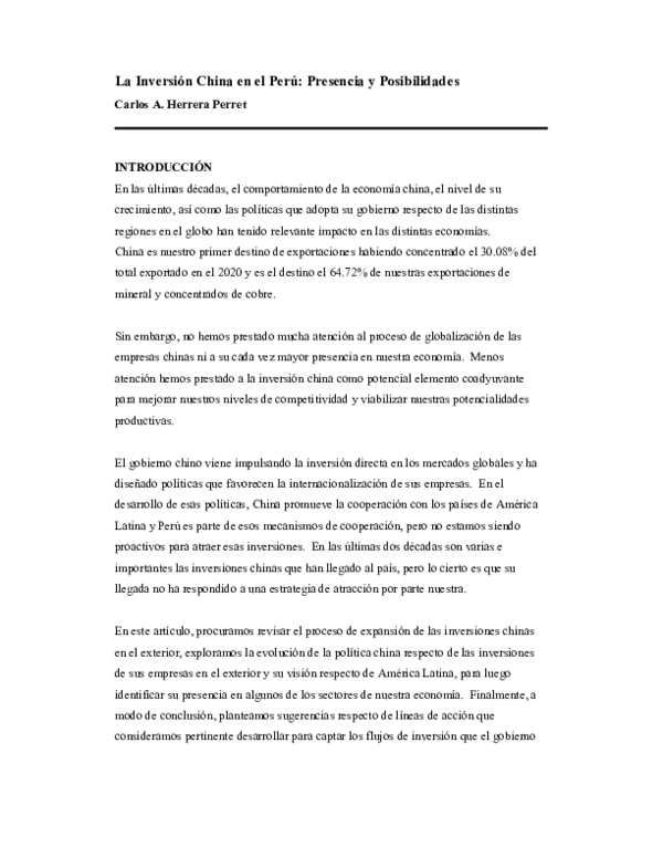 (PDF) La Inversión China en el Perú: Presencia y Posibilidades