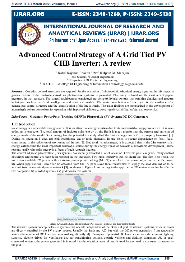 (PDF) Advanced Control Strategy of A Grid Tied PV CHB Inverter: A review