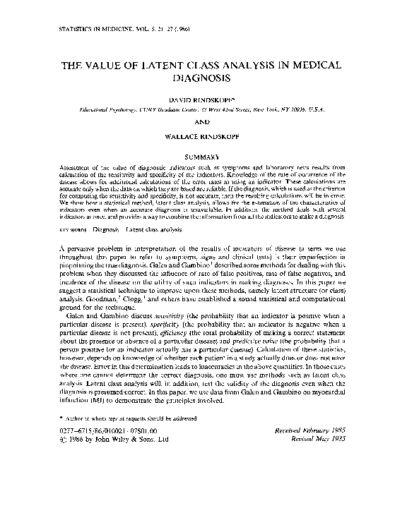 (PDF) The value of latent class analysis in medical diagnosis