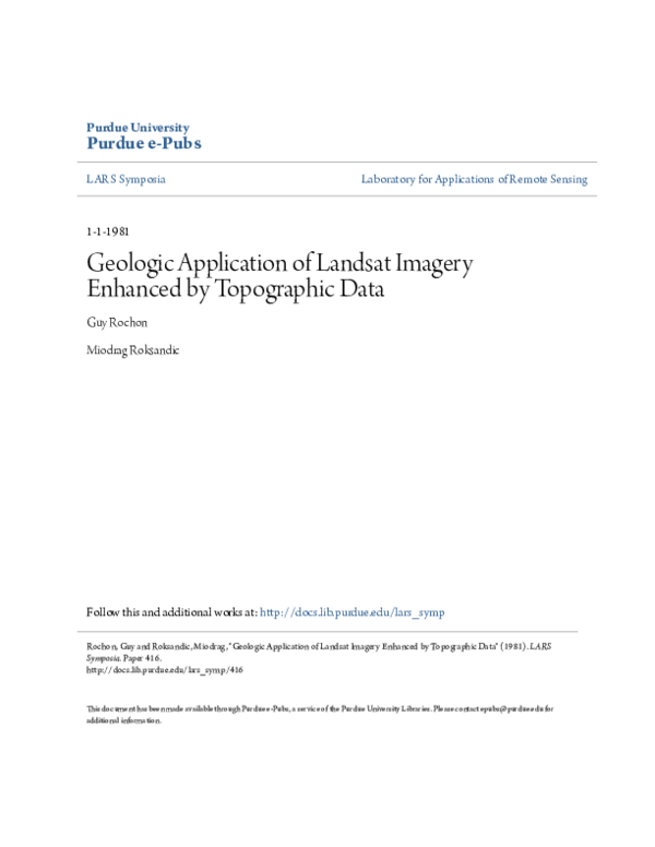 (PDF) Geologic Application of Landsat Imagery Enhanced by Topographic Data