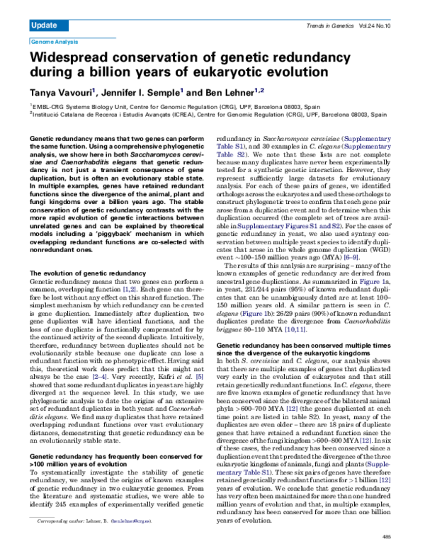(PDF) Widespread conservation of genetic redundancy during a billion ...