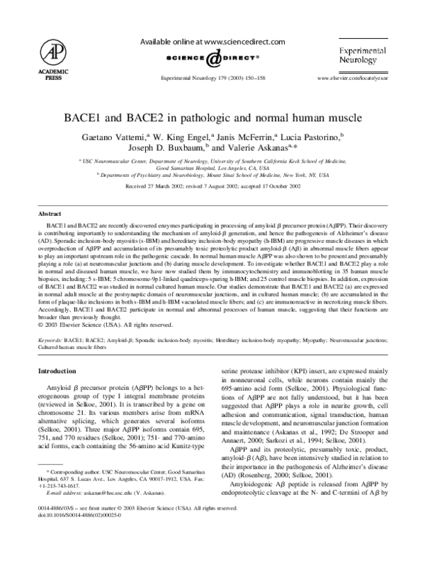 (PDF) BACE1 and BACE2 in pathologic and normal human muscle