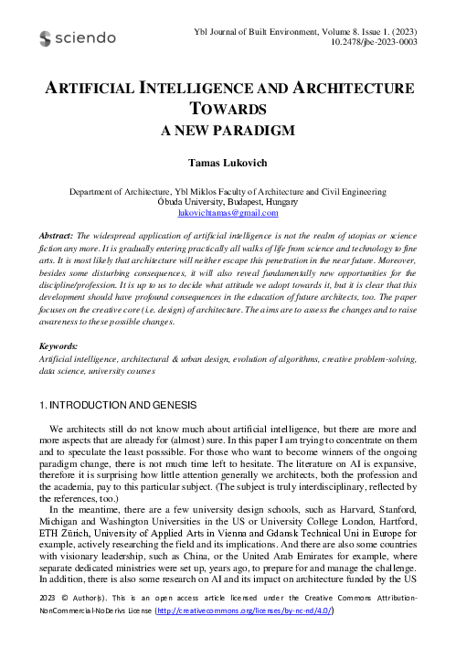 (PDF) Artificial Intelligence and Architecture Towards a New Paradigm