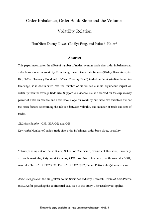 (PDF) Order Imbalance, Order Book Slope and the Volume-Volatility Relation