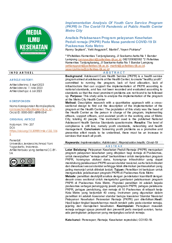 (PDF) Analisis Pelaksanaan Program pelayanan Kesehatan Peduli remaja ...