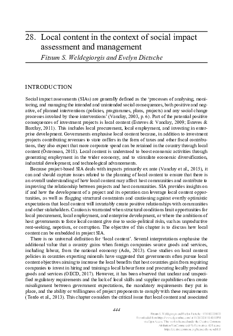 (PDF) Local content in the context of social impact assessment and management