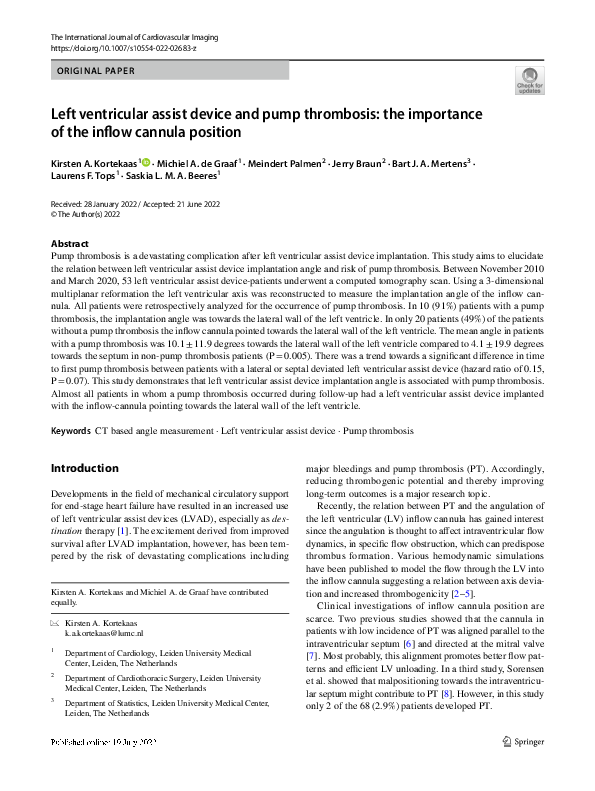 (PDF) Left ventricular assist device and pump thrombosis: the importance of the inflow cannula ...