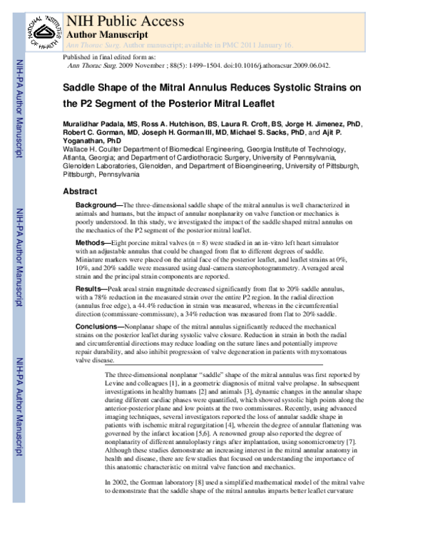 (PDF) Saddle Shape of the Mitral Annulus Reduces Systolic Strains on ...