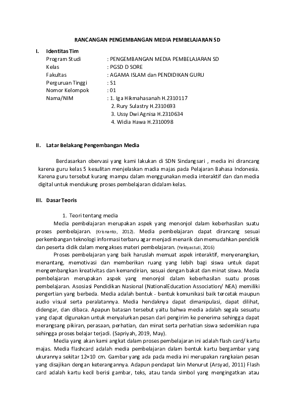 (PDF) RANCANGAN PENGEMBANGAN MEDIA PEMBELAJARAN SD I. Identitas Tim Program Studi : PENGEMBANGAN ...