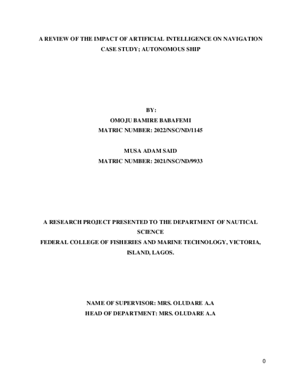 (PDF) A REVIEW OF THE IMPACT OF ARTIFICIAL INTELLIGENCE ON NAVIGATION CASE STUDY; AUTONOMOUS SHIP