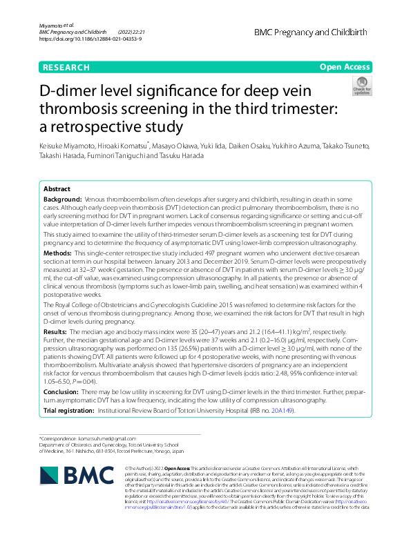 (PDF) D-Dimer Level Significance for Deep Vein Thrombosis Screening in ...