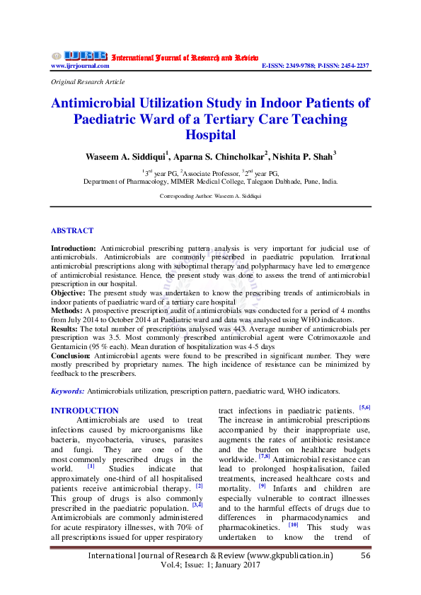 (PDF) Antimicrobial Utilization Study in Indoor Patients of Paediatric ...