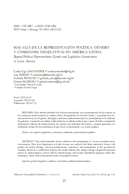 (PDF) MÁS ALLÁ DE LA REPRESENTACIÓN POLÍTICA: GÉNERO Y COMISIONES ...