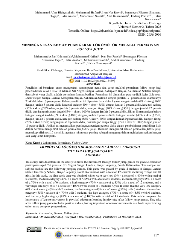 (PDF) Improving Locomotor Movement Ability Through the Follow Jump Game