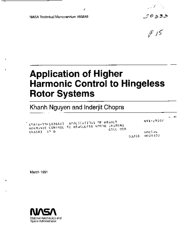 (PDF) Applications of higher harmonic control to hingeless rotor systems
