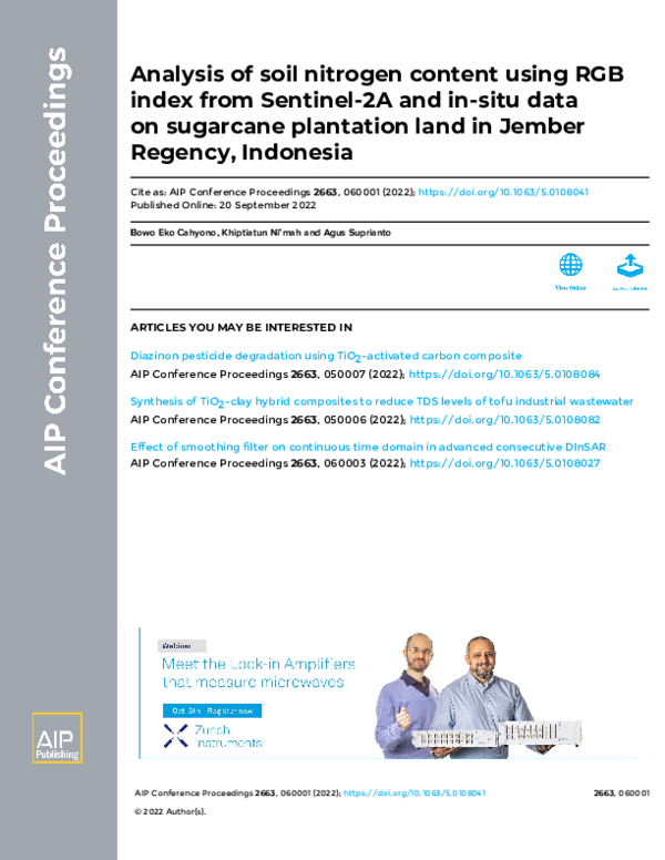 (PDF) Analysis of soil nitrogen content using RGB index from Sentinel-2A and in-situ data on ...